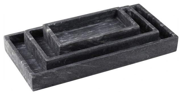 Rectangular Black Marble Stacking Trays - Transitional - Serving Trays ...