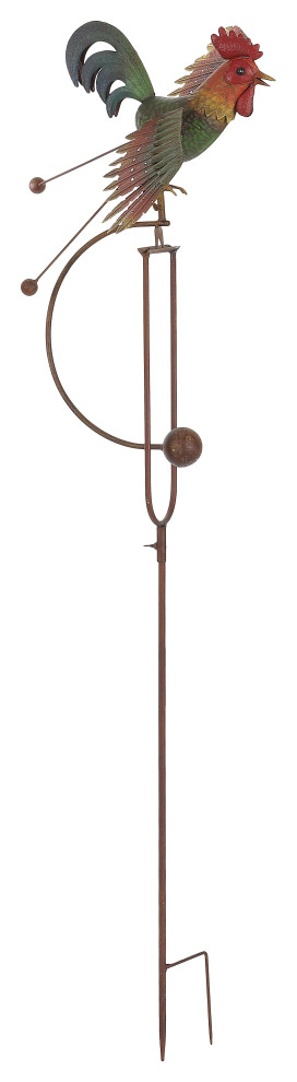 Metal Rustic Rooster Rocker Garden Stake Outdoor Patio Kinetic Wind ...