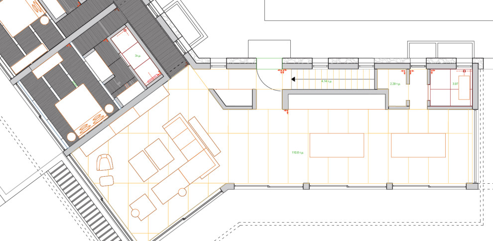 Tile layout for large angled open plan floor