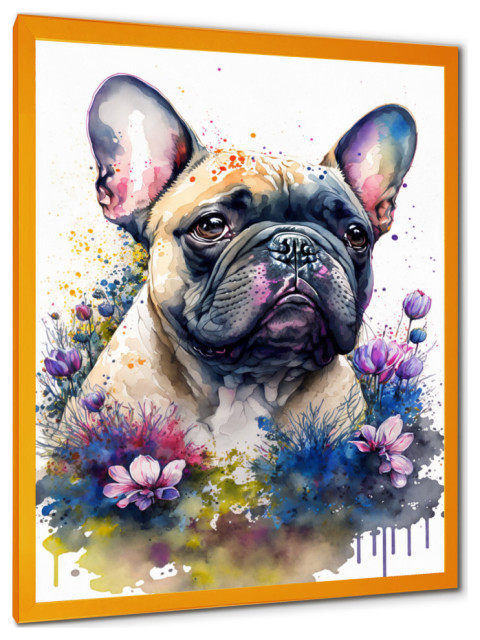 Cute Frenchie Floral Art I Framed Print, 24x32 - Contemporary - Prints ...