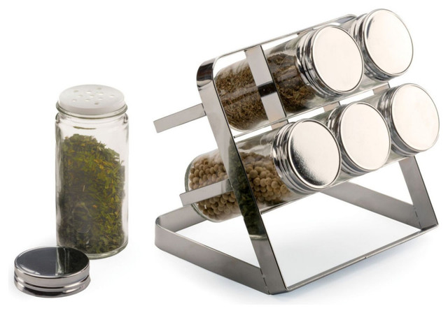 RSVP Chromed Steel Compact Spice Rack with 6 Bottles - Contemporary ...