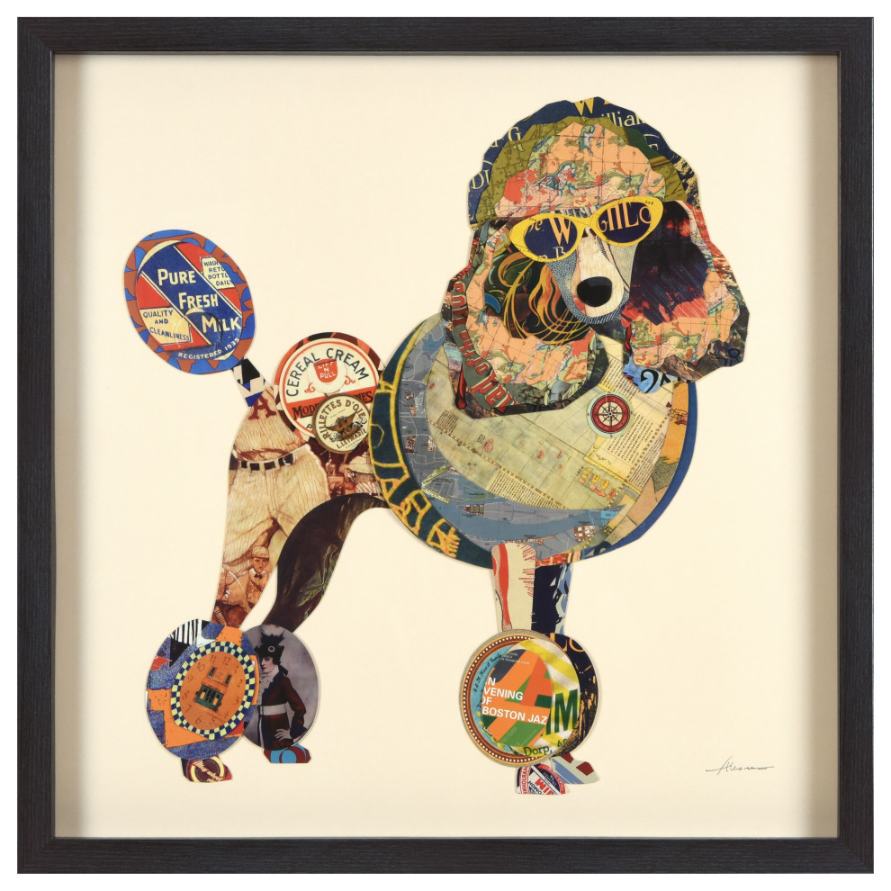 Poodle Handmade Collage Framed Graphic Wall Art Under Glass Signed by ...