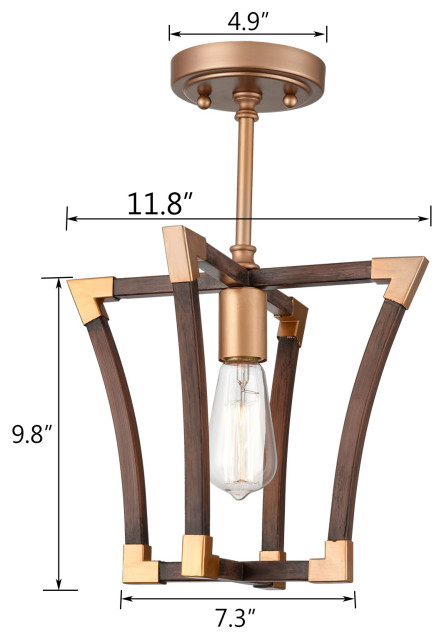 Farmhouse Semi Flush Ceiling Light Rustic Wood Grain Finish ...