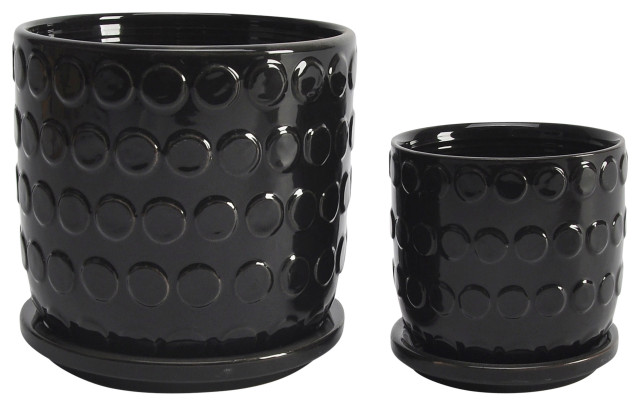 Sagebrook Home Contemporary, 2-Piece Set, Bubble Planter, Black, 6x6x6 ...