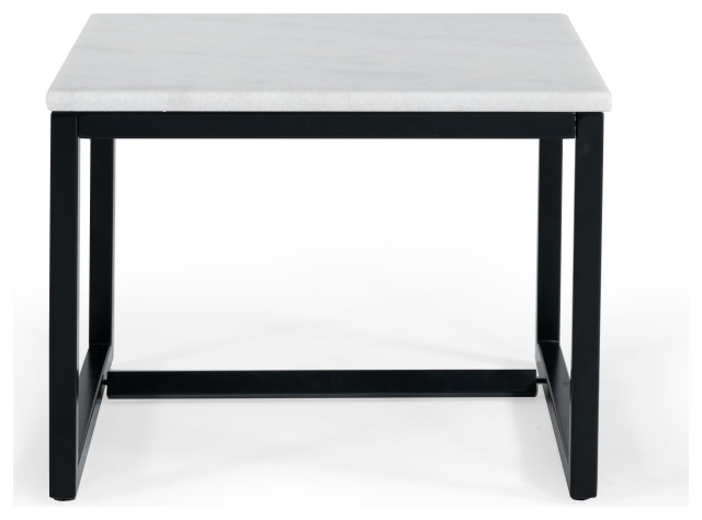 Modrest Baca White Marble, Black Metal End Table - Transitional - Side ...