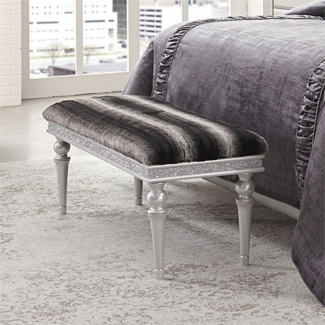 Michael Amini Melrose Plaza Contemporary Wood & Velvet Bed Bench in ...