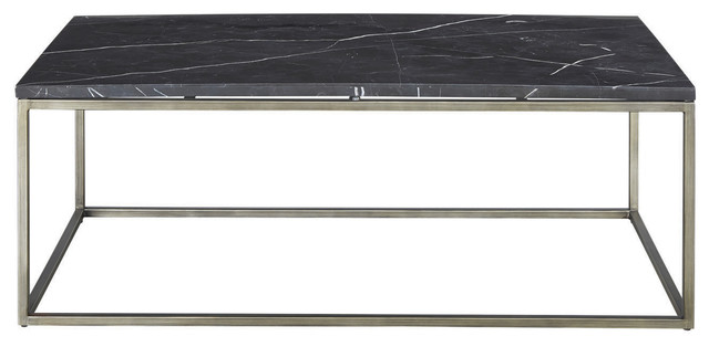 Julien Rectangular Cocktail Table, Gunmetal Base, Black Marble Top ...