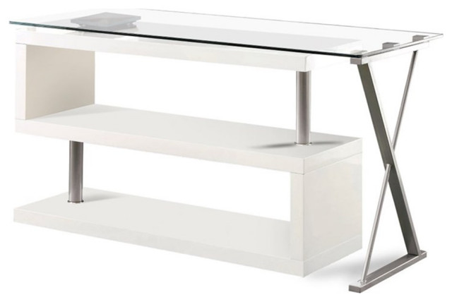 Bowery Hill Modern Metal Swivel Computer Desk in White - Contemporary ...