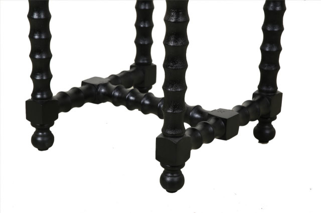 Orlando Cranberry Marble End Table With Black Wooden Spindle Base ...