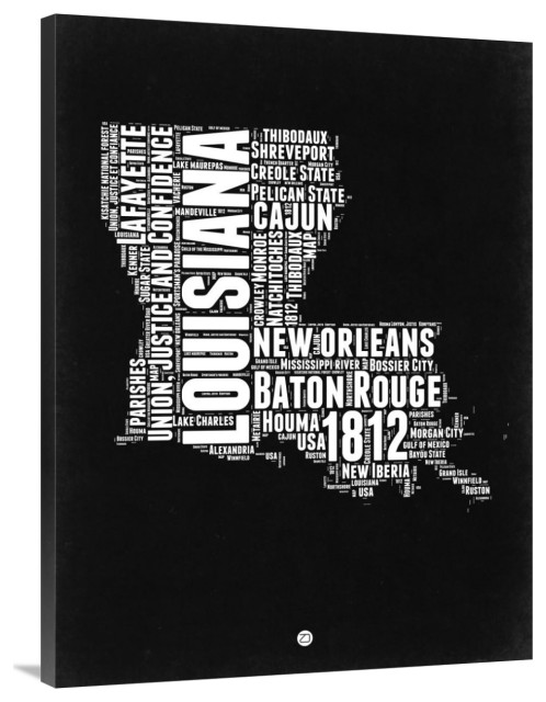 "Louisiana Black and White Map" Fine Art Print, 30" x 40" - Modern ...