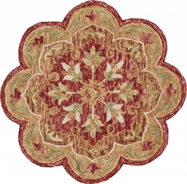 6??Round Rustic Red Scalloped Edge Area Rug, 6' Round - Traditional ...