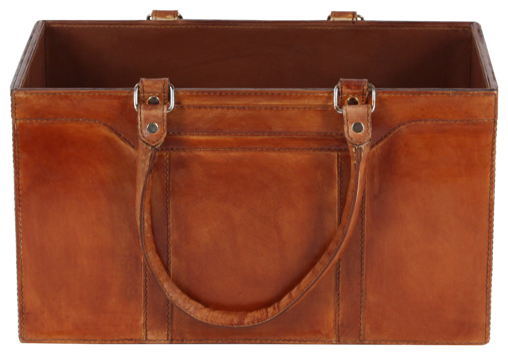 Handmade Authentic Brown Leather Magazine Holder with Leather Handles ...