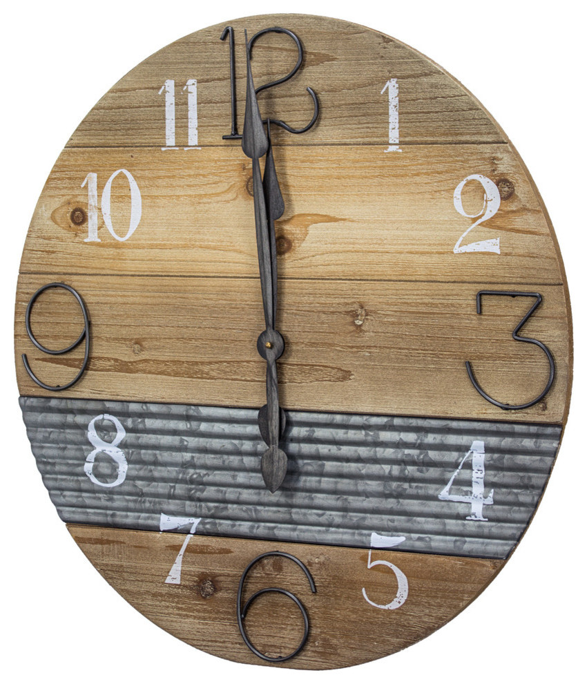 Oversized Wood and Metal Farmhouse Wall Clock - Farmhouse - Wall Clocks ...