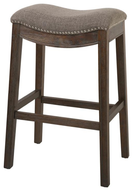 New Ridge Home Goods 30" Saddle Style Wood Bar Height Stool in Cobble ...