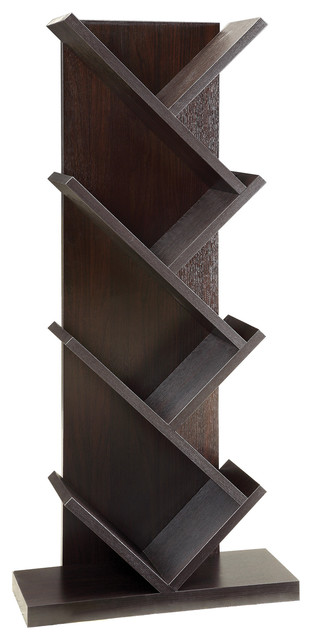 Contemporary Accent Cappuccino Wooden Bookcase With 4 Slanted Display ...