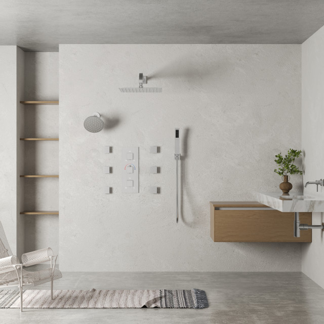 Dual Heads 12" Rain Shower System With 3 Way Thermostatic Faucet,Body ...