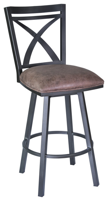 Nova 30" Bar Height Swivel Metal Barstool in Mineral finish with Bandero Tobacco - Transitional ...
