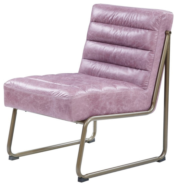 ACME Loria Tufted Upholstery Accent Chair in Wisteria Top Grain Leather ...