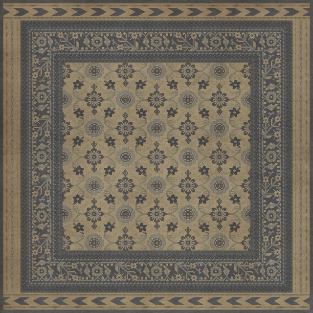 Persian Bazaar Balouch, Nodakk 72x72 Vintage Vinyl Floorcloth, Tan/Blue ...