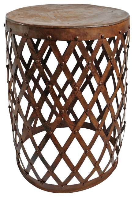 Iron Diamond Barrel Side Table - Industrial - Outdoor Side Tables - by ...