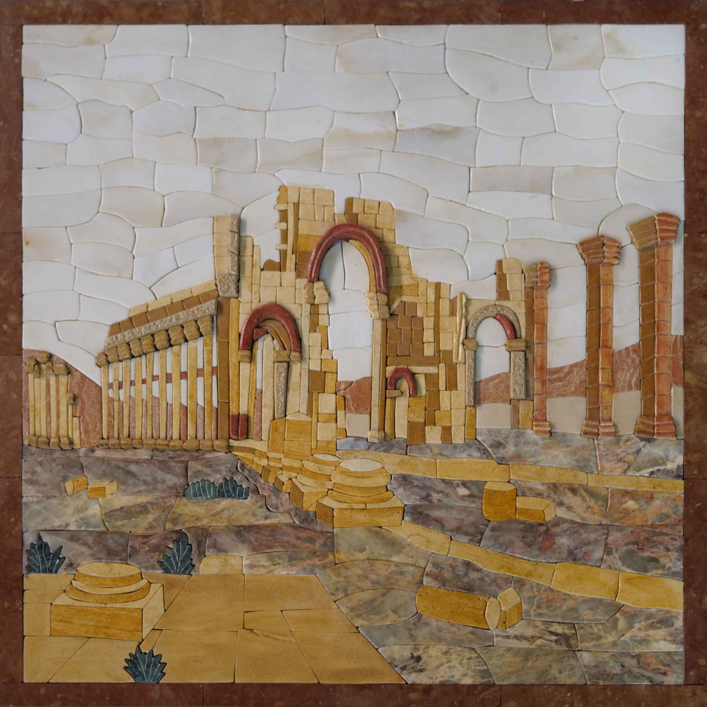 Ancient Mosaic - Temple Ruins, 48" x 48" - Contemporary - Tile Murals ...