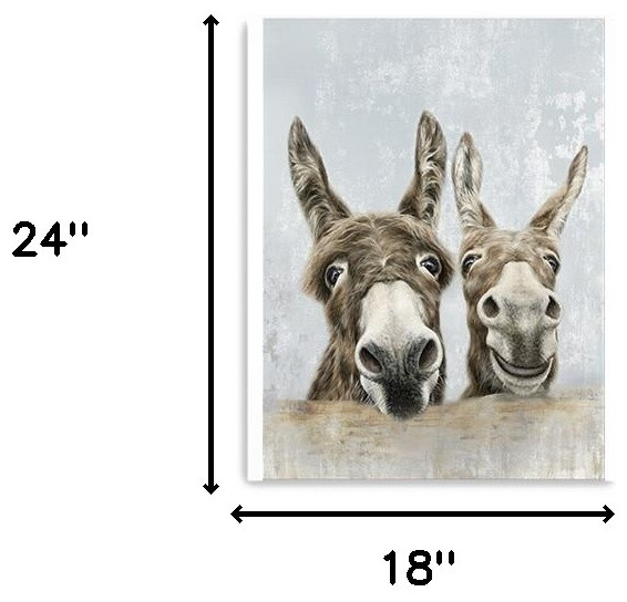 Cute Donkeys Canvas Unframed Print Wall Art - Farmhouse - Prints And Posters - by HomeRoots | Houzz