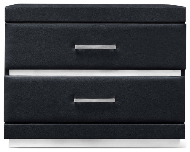 Henley Side Table Smooth Black Leatherette Finish Brushed Stainless ...