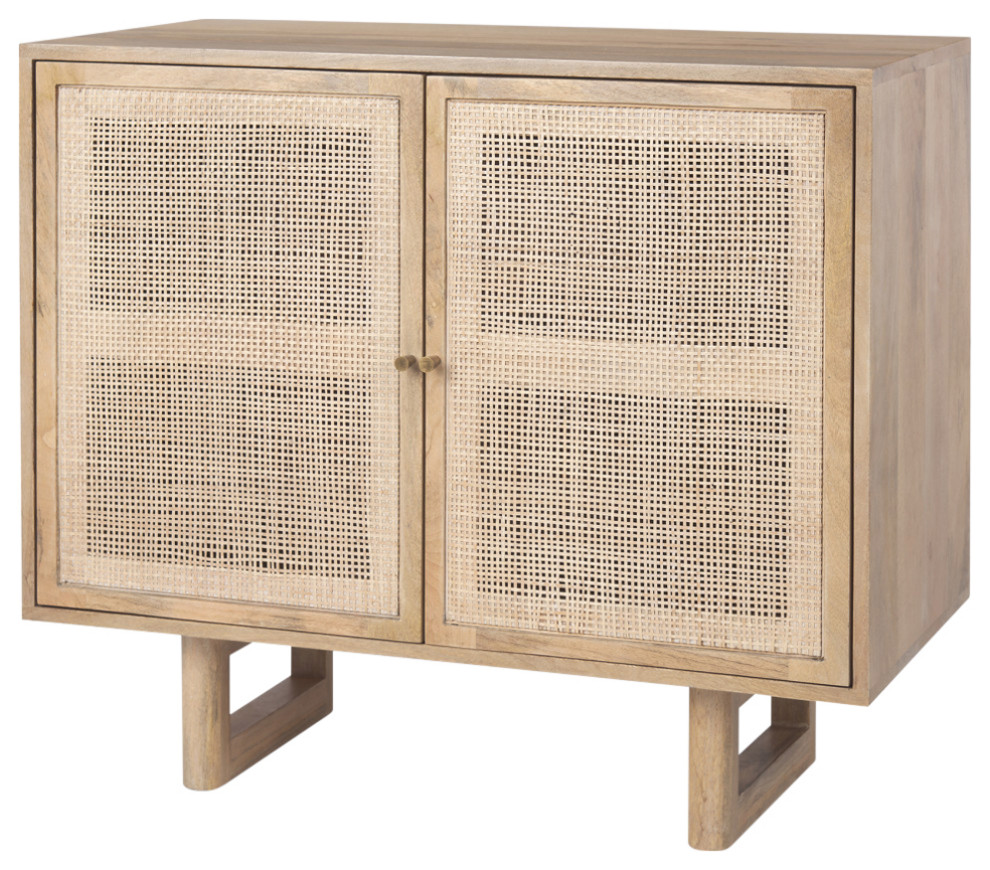 Grier Light Brown Solid Wood And Cane Accent Cabinet - Tropical ...
