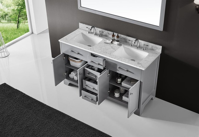 60" Double Sink Bathroom Vanity Base - Transitional - Bathroom Vanities ...