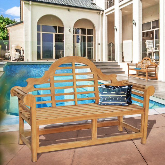 Teak Wood Marlborough Outdoor Bench, 5' - Traditional - Outdoor Benches ...