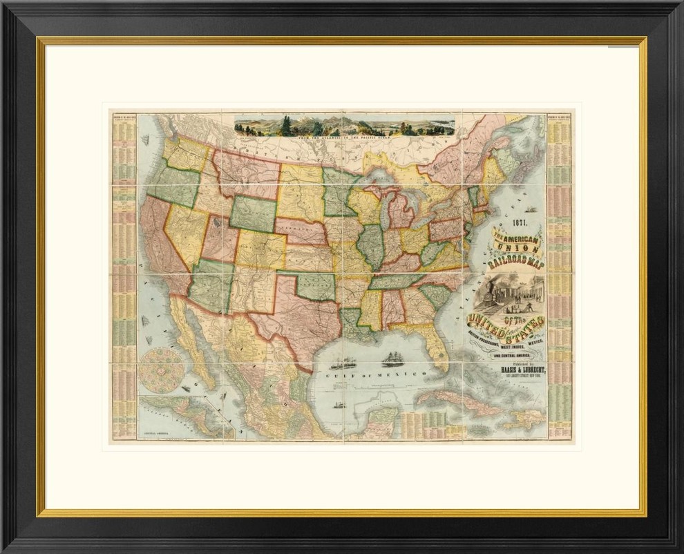 American Union Railroad Map Of The United States, 1871, 26"x1.5"x22 ...