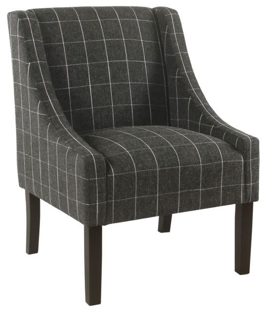 Benzara BM194046 Fabric Wooden Accent Chair with Windowpane Pattern ...