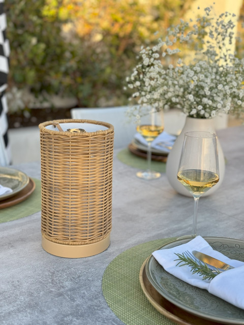 All Weather Wicker Indoor/Outdoor Rechargeable LED Drum Table Lamp ...
