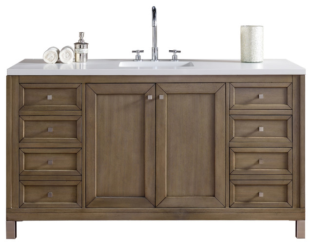 Chicago 60" Single Vanity White Washed Walnut - Transitional - Bathroom ...
