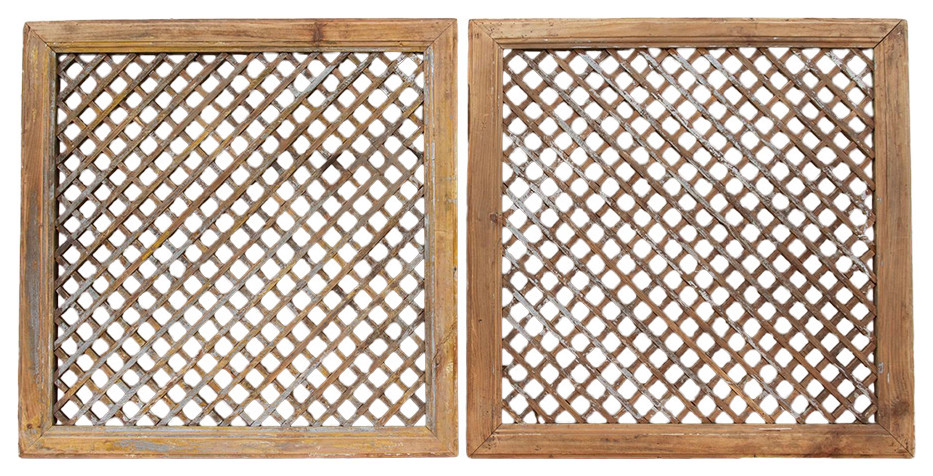 Pair of Antique Wooden Lattice Panels - Asian - Exterior Shutters - by ...