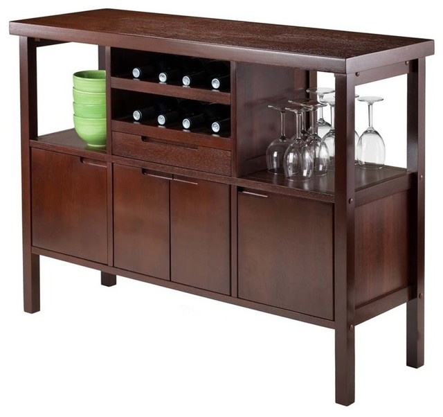 Pemberly Row 34.02"H Transitional Solid Wood Wine Rack Buffet Table in ...