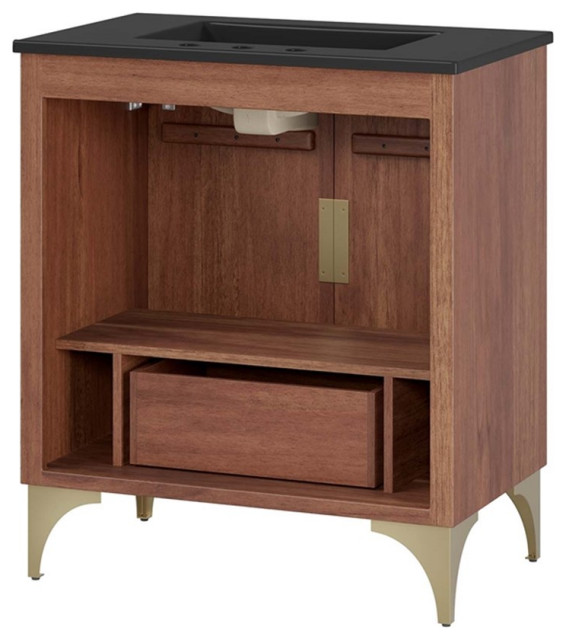 Modway Daylight 30" Solid Mango Wood Bathroom Vanity in Black/Walnut ...