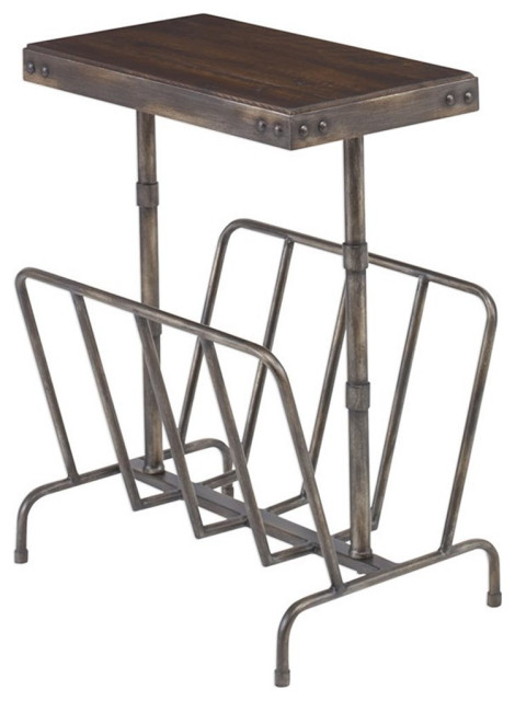 Home Square Magazine Rack End Table in Warm Walnut and Gray - Set of 2 ...