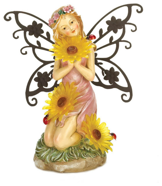 Garden Blooms Fairy Solar Statue - Contemporary - Garden Statues And ...