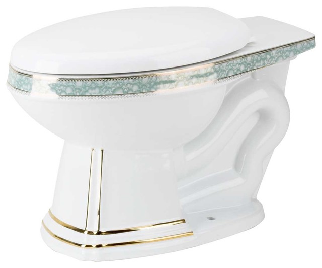 Elongated Toilet Rear Entry Bowl White/Gold/Blue Sheffield Toilet Part ...