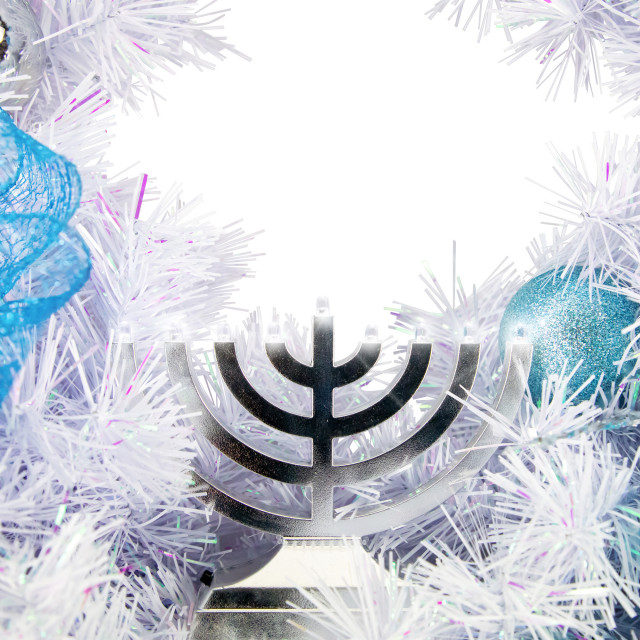 24" Pre-Decorated Menorah Artificial White Pine Hanukkah Wreath ...