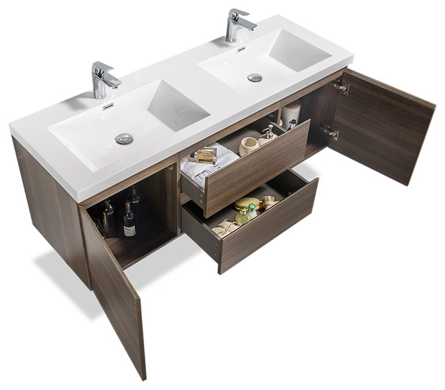 60" Wall-Mounted 2-drawer Bathroom Vanity Set with Integrated Double ...