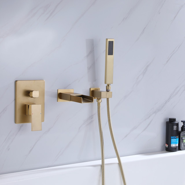 Modern Wall Mounted Dual Handle Bathtub Faucet with Hand Shower ...