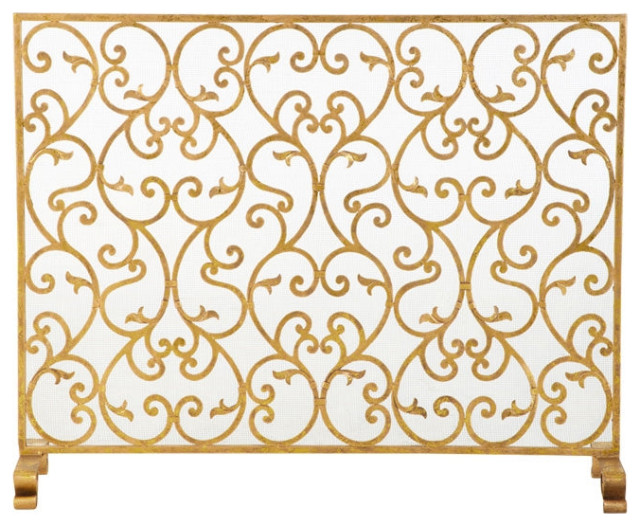 Single Panel Fireplace Screen in Italian Gold Scroll Work ...