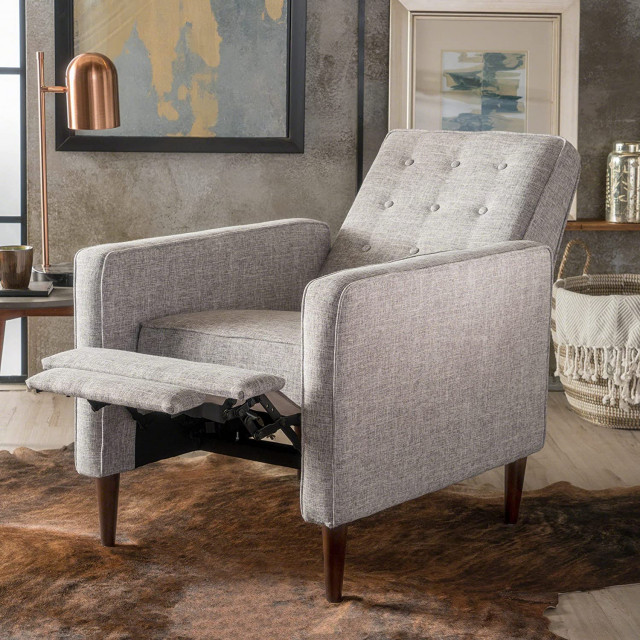 Light Grey Mid Century Modern Recliner with Tufted Back and Padded Seat ...