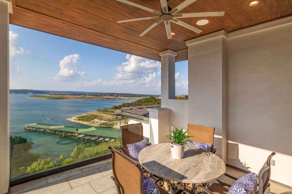 Covered Balcony with Lake Views off Upstairs Game Room - Mediterranean ...