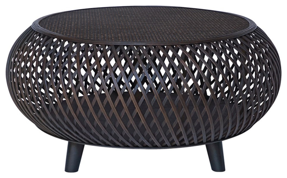 Gallerie Decor Bora Bora Round Transitional Rattan Coffee Table in Brown - Tropical - Coffee ...