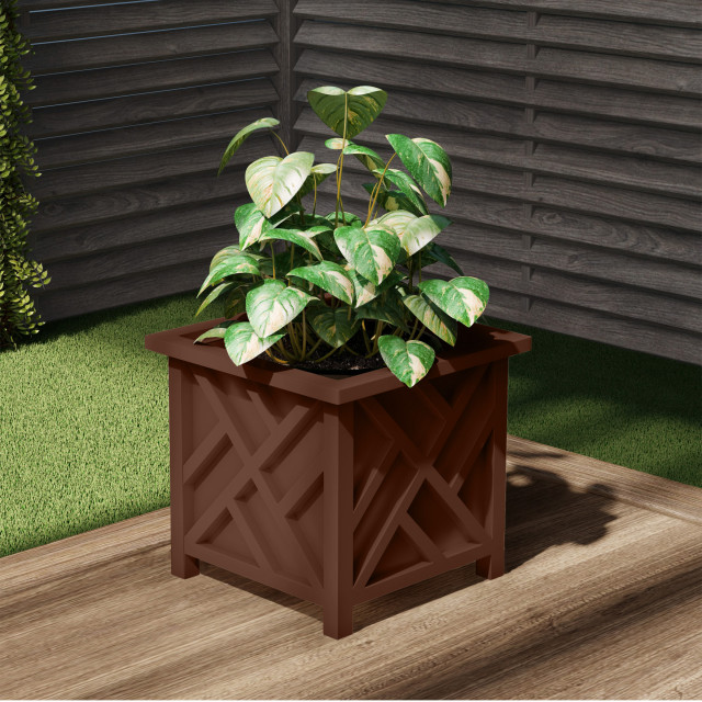 Lattice Design Planter Box 14.75" Square Decorative Outdoor Flower or ...