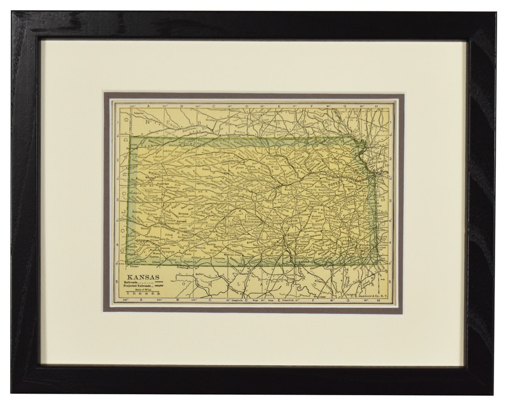 Vintage Kansas Map, Framed Original Kansas State Map- Authentic 1920s ...