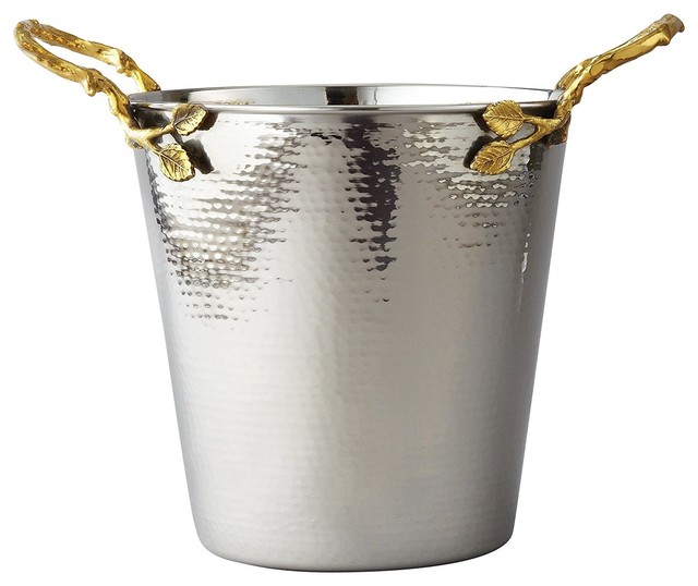 Elegance Gilt Leaf Champagne Bucket, Gold Finish Leaf/Hammered Steel ...